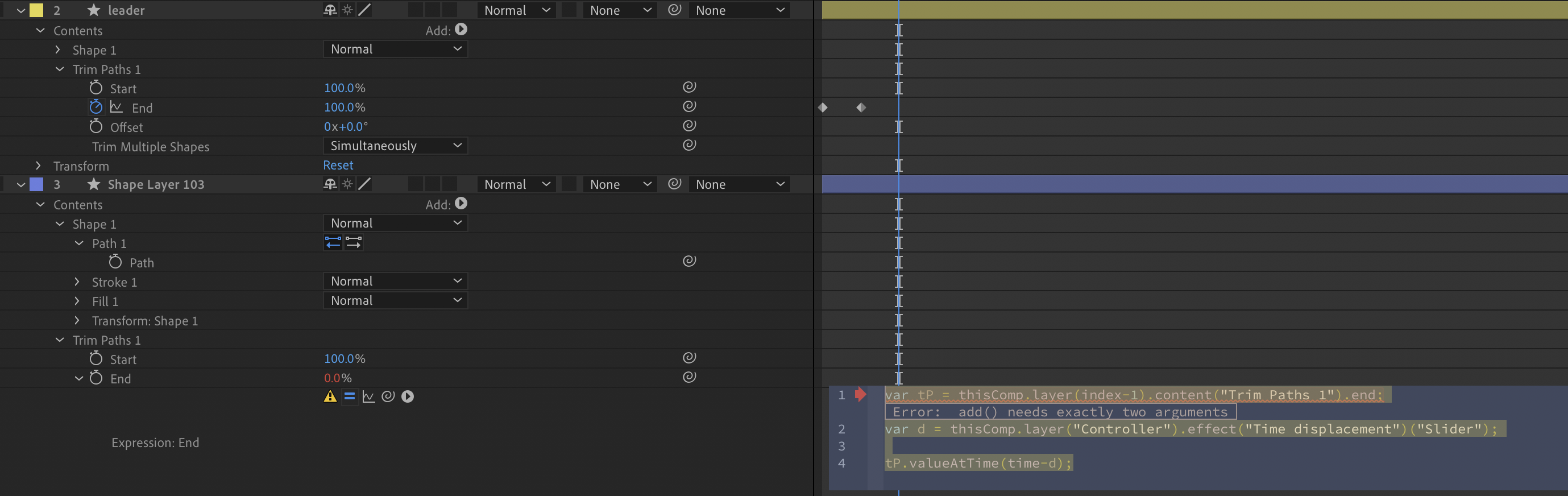 Error when using valueAtTime on a trim path end - Adobe Support Community - 12644164